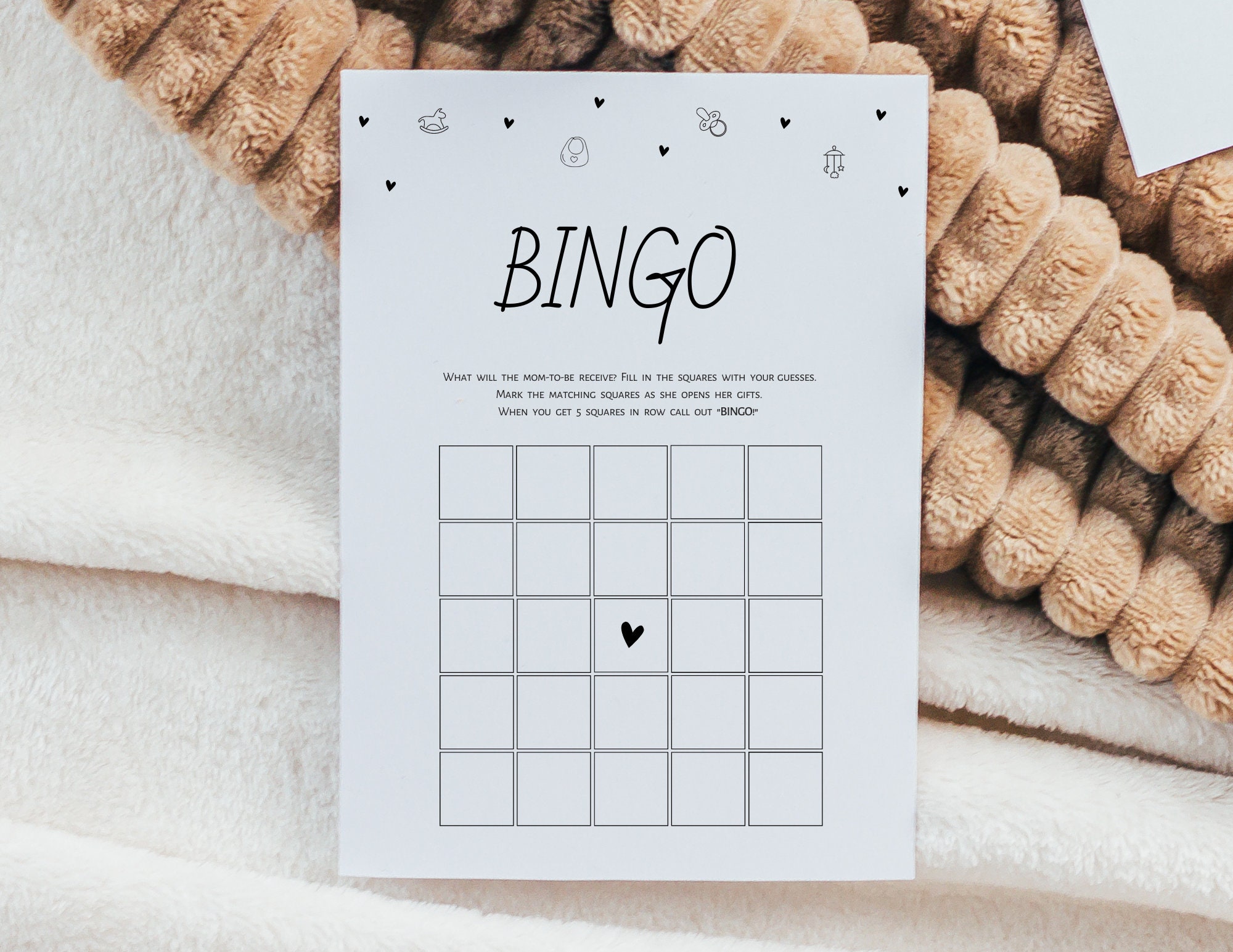 Baby Bingo, Baby Shower Game, Baby Shower Bingo, Black White Printable ...