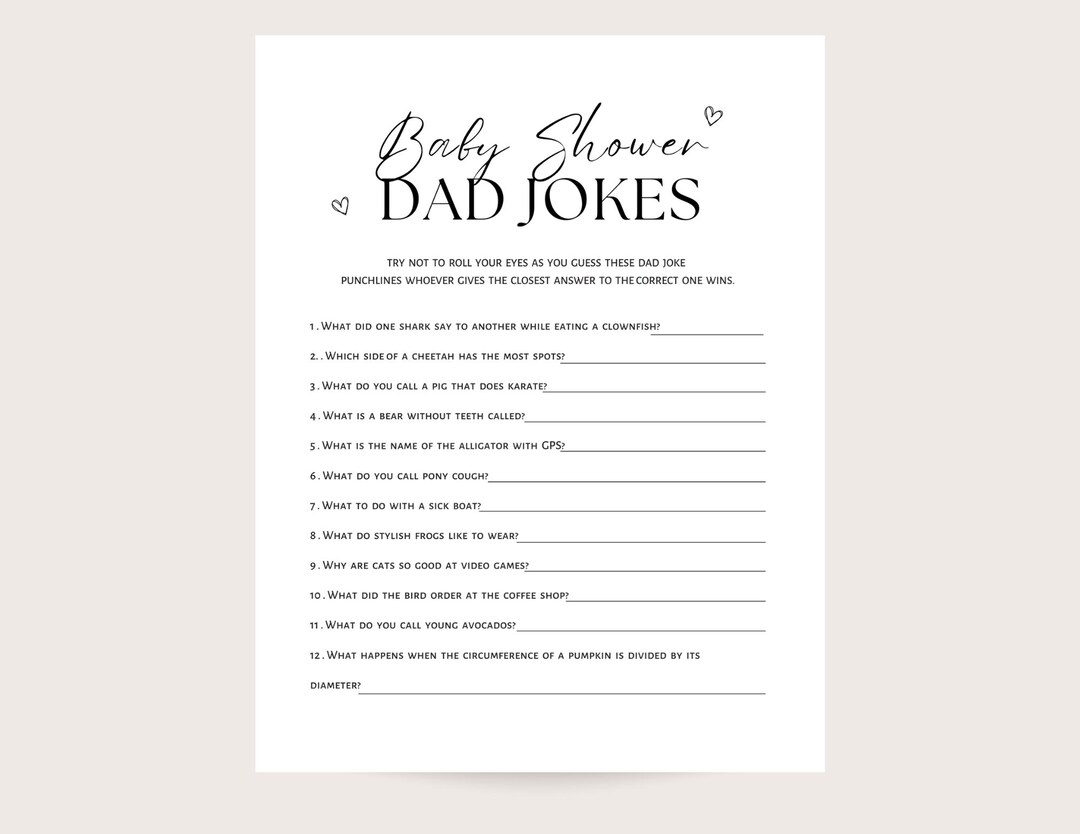 Baby Shower Game - Dad Jokes, Printable Minimalist. Instant Download - Etsy