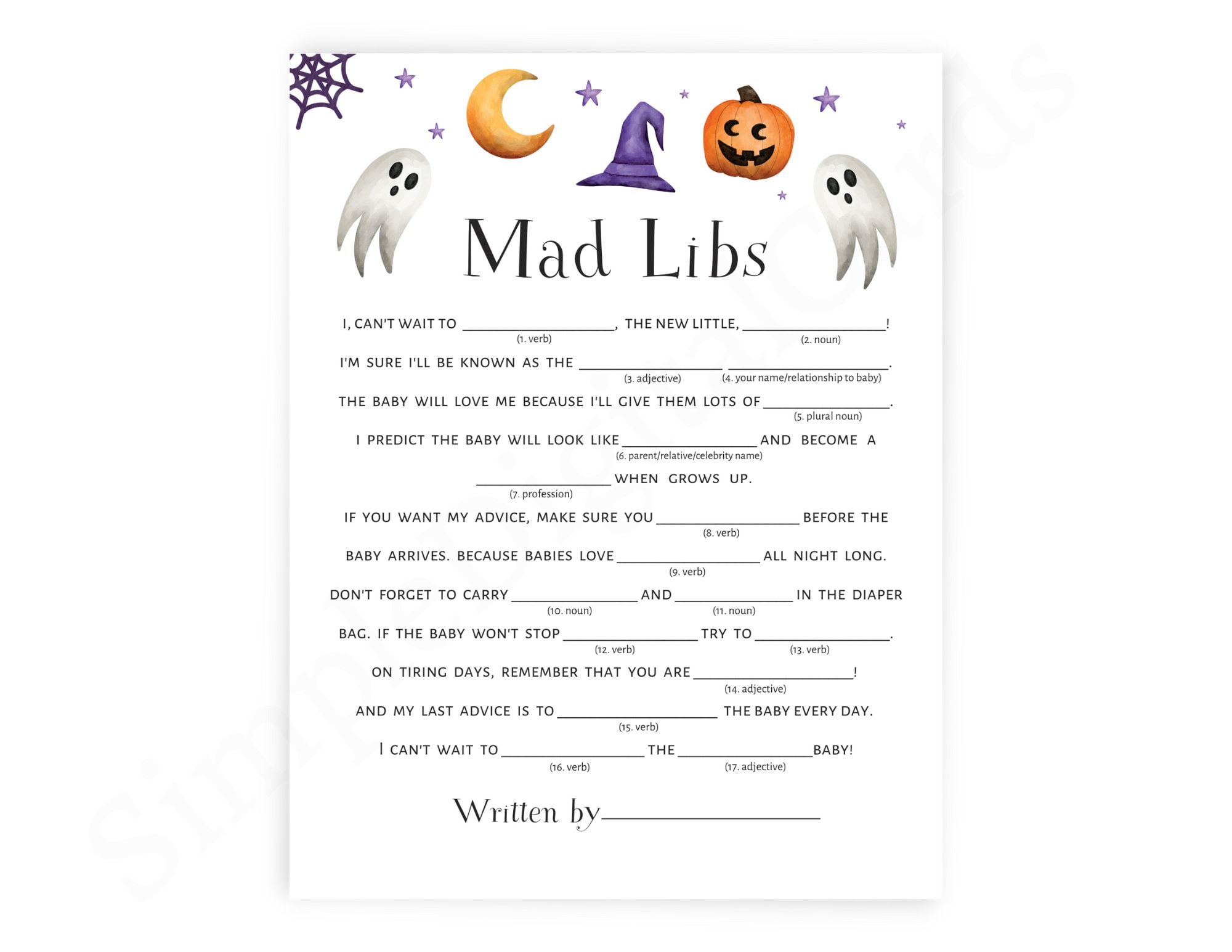 Mad Libs Baby Shower Game Halloween Theme, Boy, Girl, Gender Neutral ...