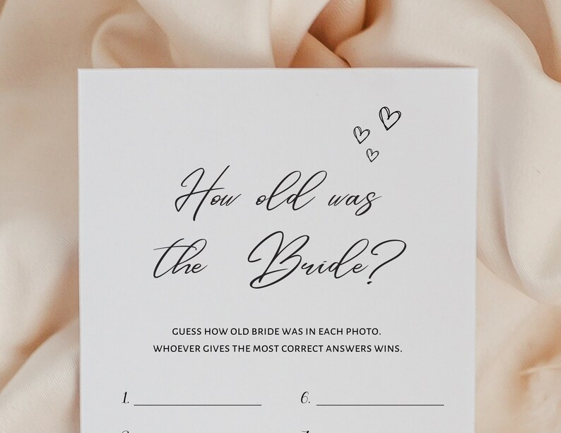 How Old Was the Bride, Bridal Shower Game, Black White, Game Printable ...