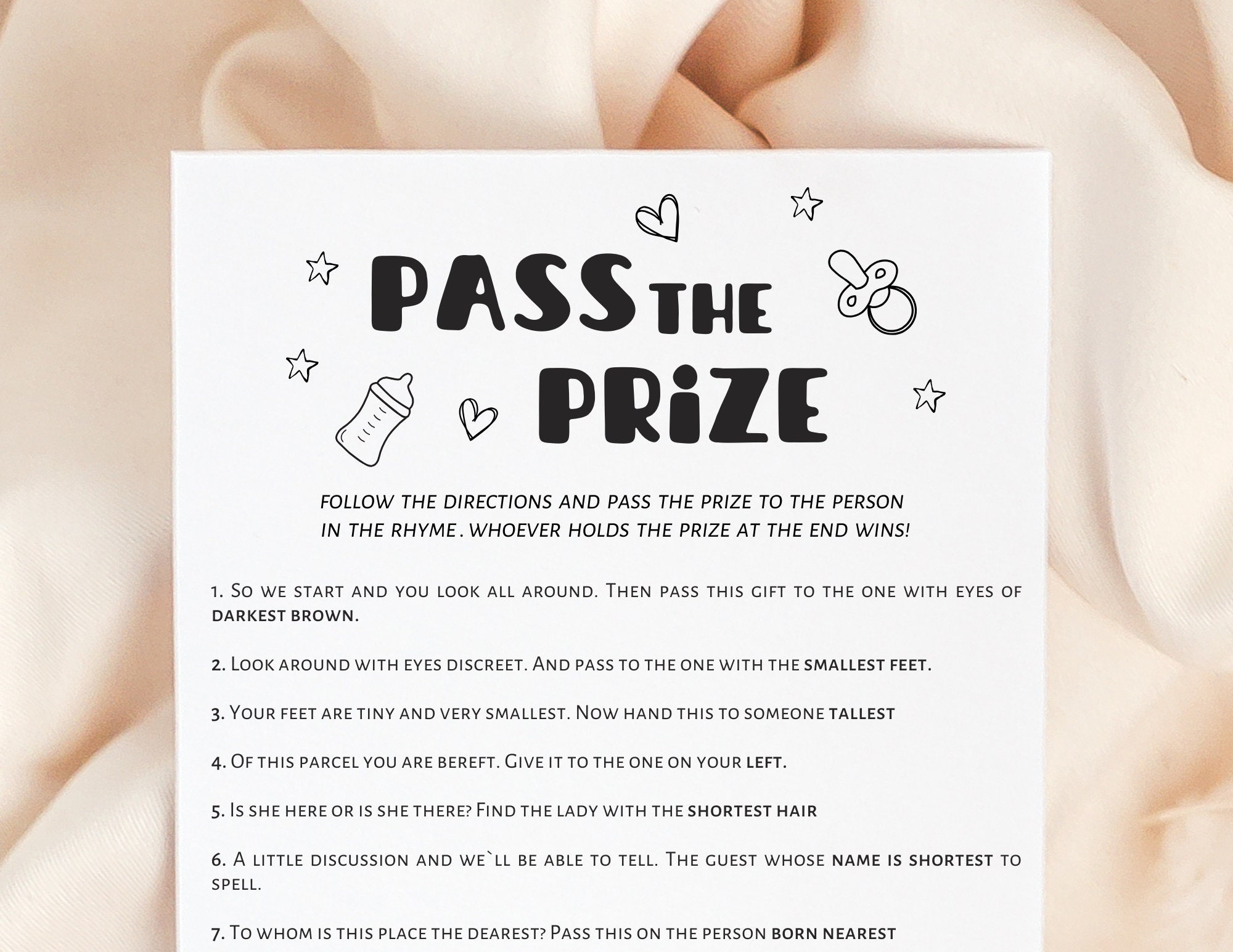 Pass the Prize Baby Shower Game Minimalist, Pass the Poem Game, Gender ...