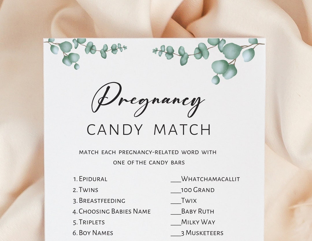 Pregnancy Candy Match, Baby Shower Game Greenery, Boy, Girl Gender ...