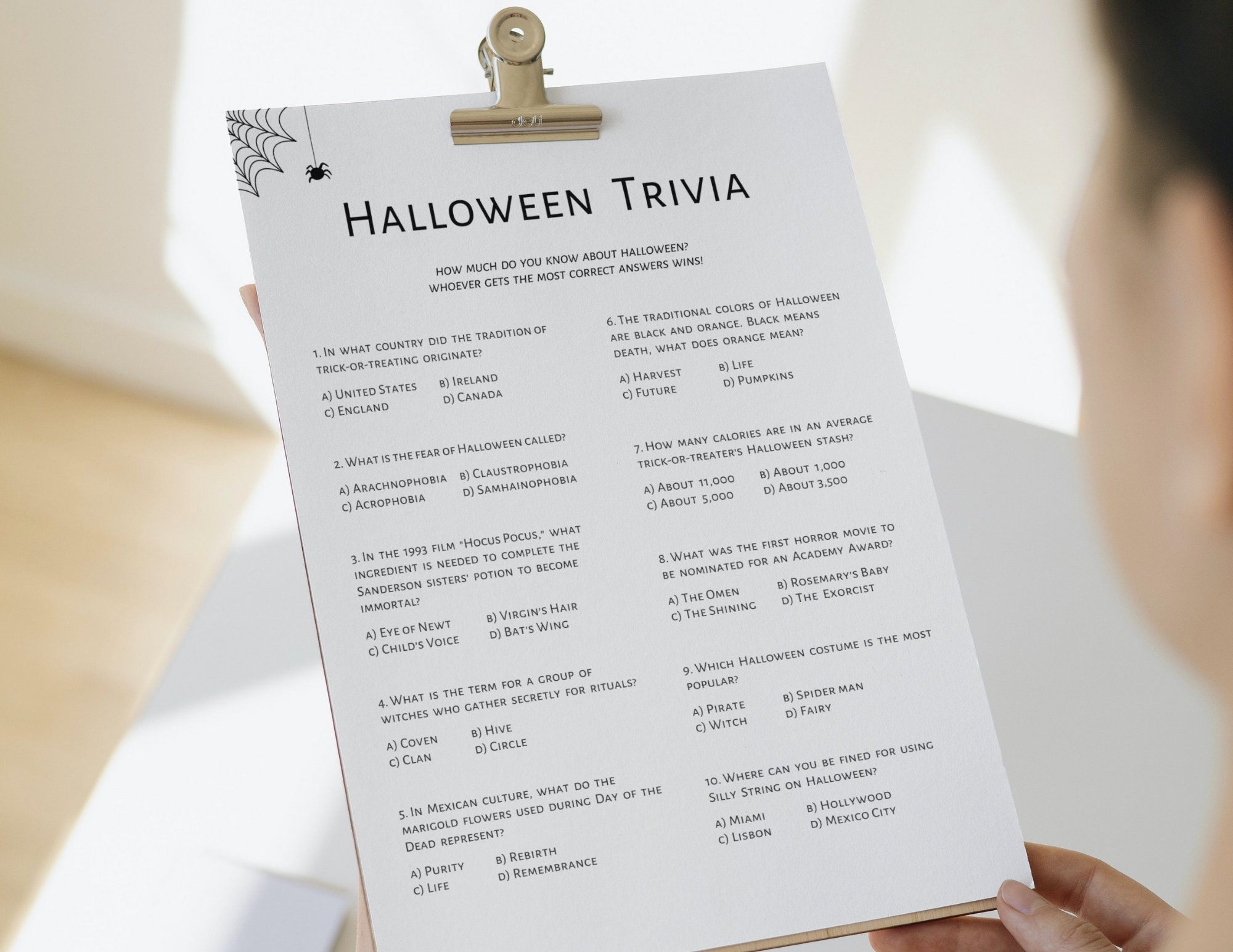 Halloween Trivia Game Printable, Halloween Game for Kids and Adult ...