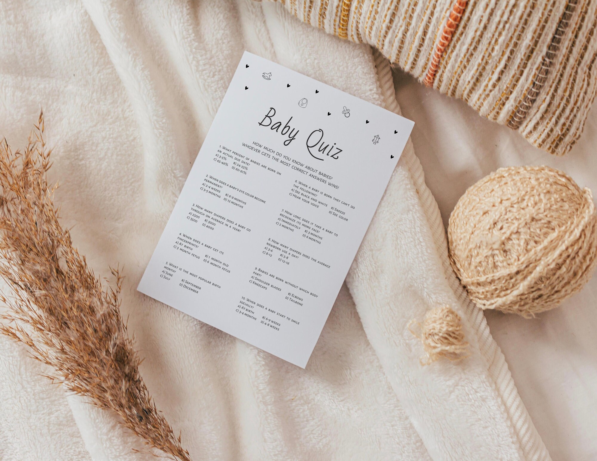 Baby Quiz Game, Baby Shower Game, Questions Game, Baby Trivia, Black ...