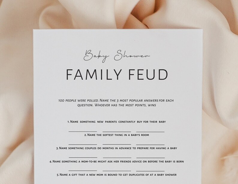 Family Feud Baby Shower Game With Fast Money Round, Black White, Boy ...
