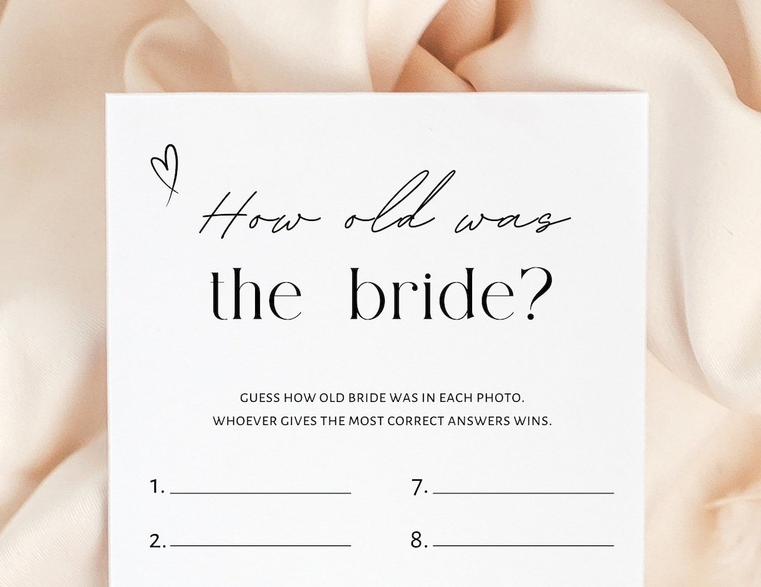 How Old Was the Bride, Bridal Shower Game Minimalist. Guess Age Game ...