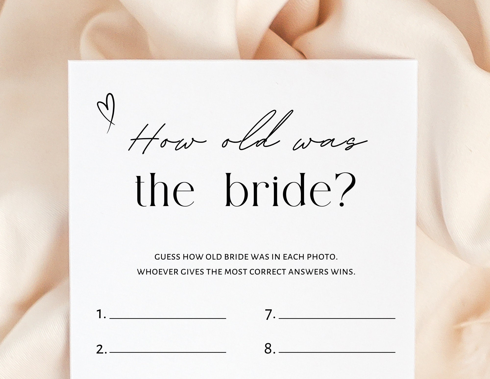 How Old Was the Bride, Bridal Shower Game Minimalist. Guess Age Game ...