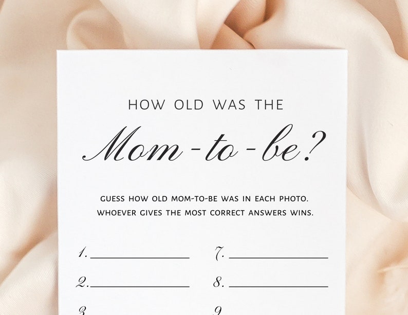 How Old Was Mom to Be Baby Shower Game Minimalist. Guess Photo Game ...