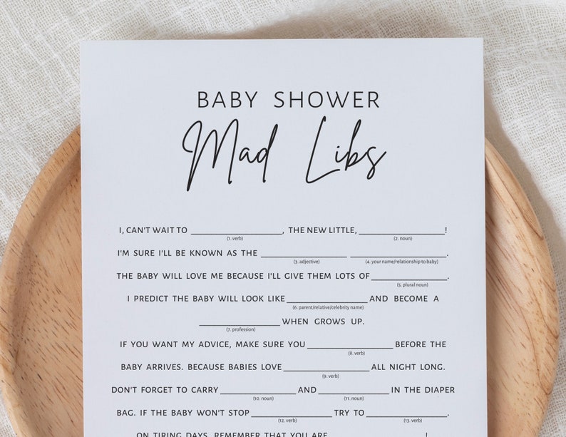 Baby Shower Mad Libs Game: Minimalist Printable (PDF) - Etsy