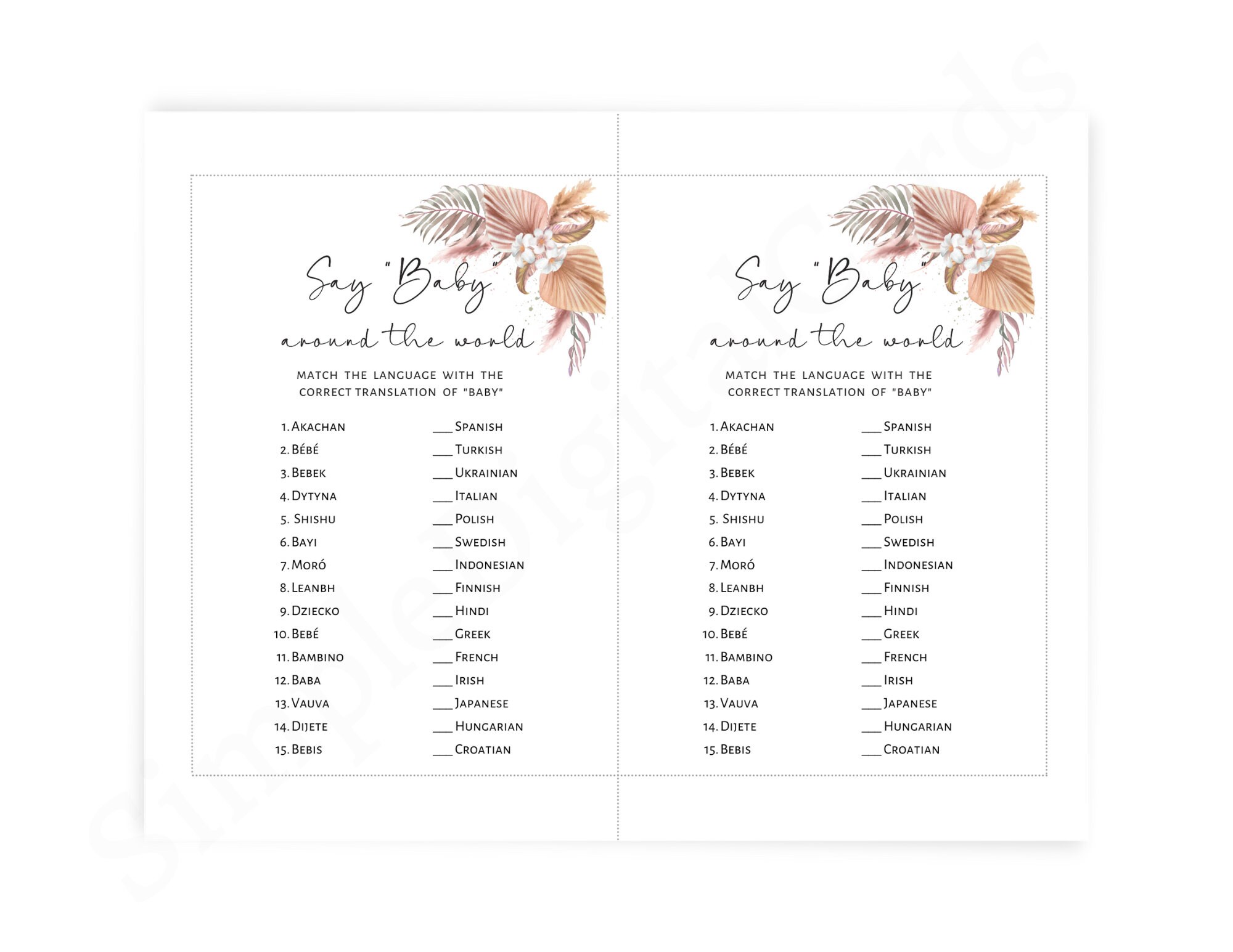 Say Baby Around the World, Baby Shower Game Boho, Guess Language Game ...