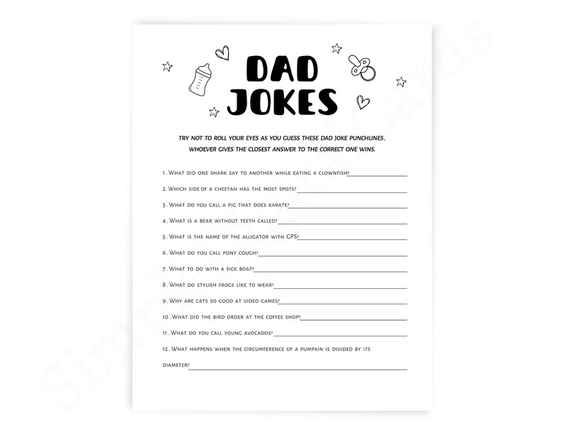 Dad Jokes Baby Shower Game: Gender Neutral Printable (digital Download ...