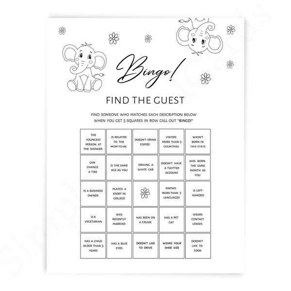Find the Guest Baby Shower Bingo - Etsy