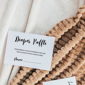 Diaper Raffle Sign With Tickets, Baby Shower Game, Black White Simple ...