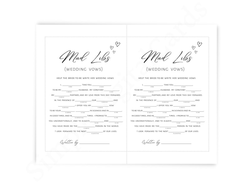 Mad Libs Wedding Vows Bridal Shower Game, Black White Minimalist Game ...