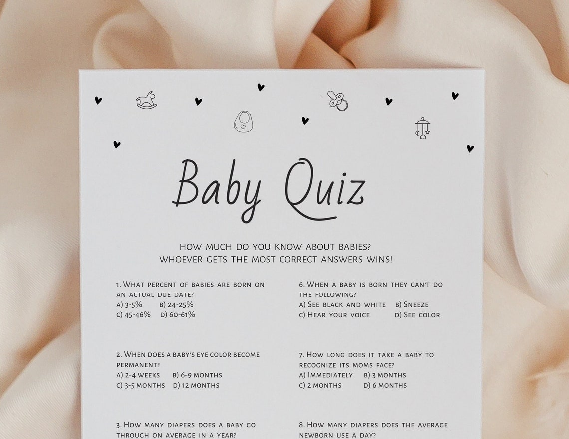 Baby Quiz Game, Baby Shower Game, Questions Game, Baby Trivia, Black ...