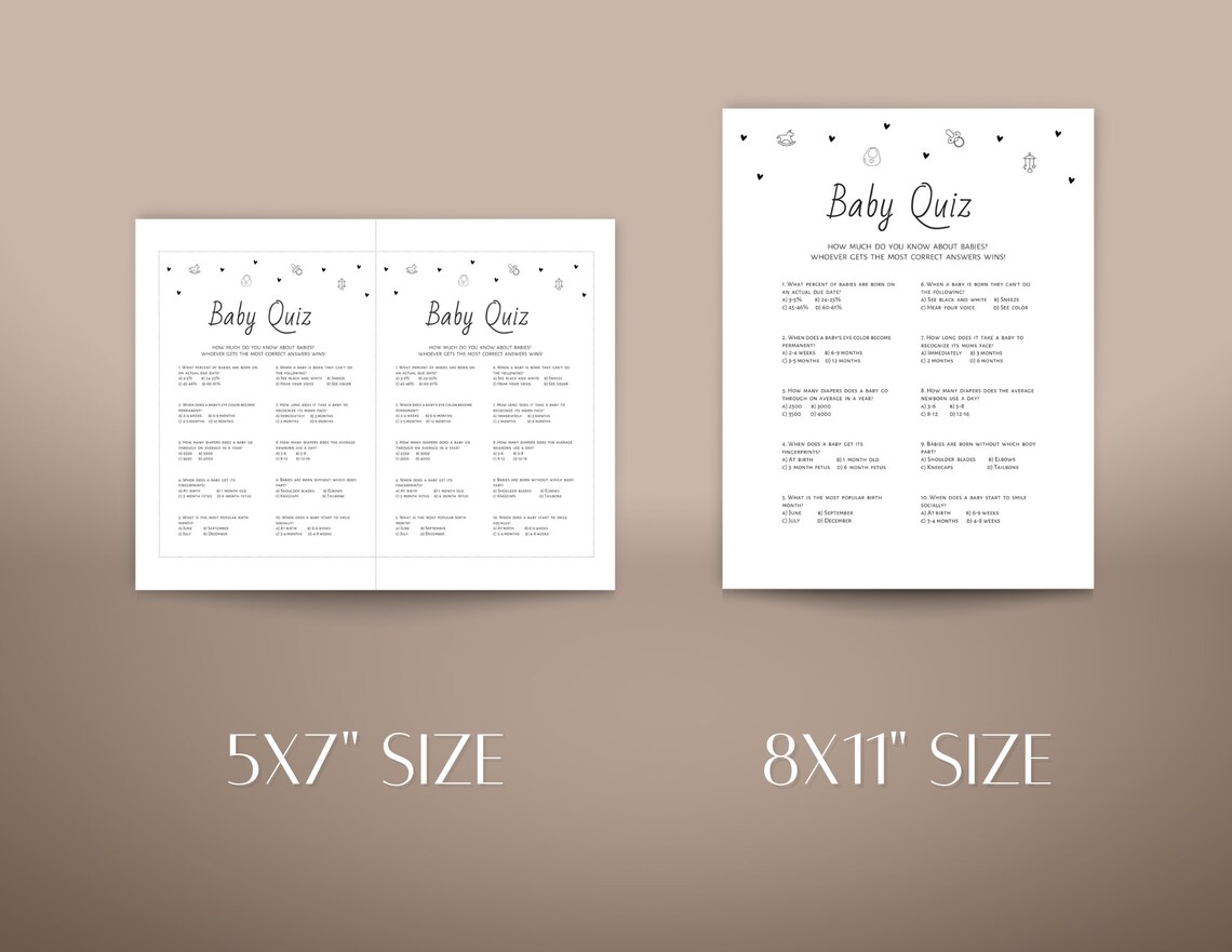 Baby Quiz Game, Baby Shower Game, Questions Game, Baby Trivia, Black ...