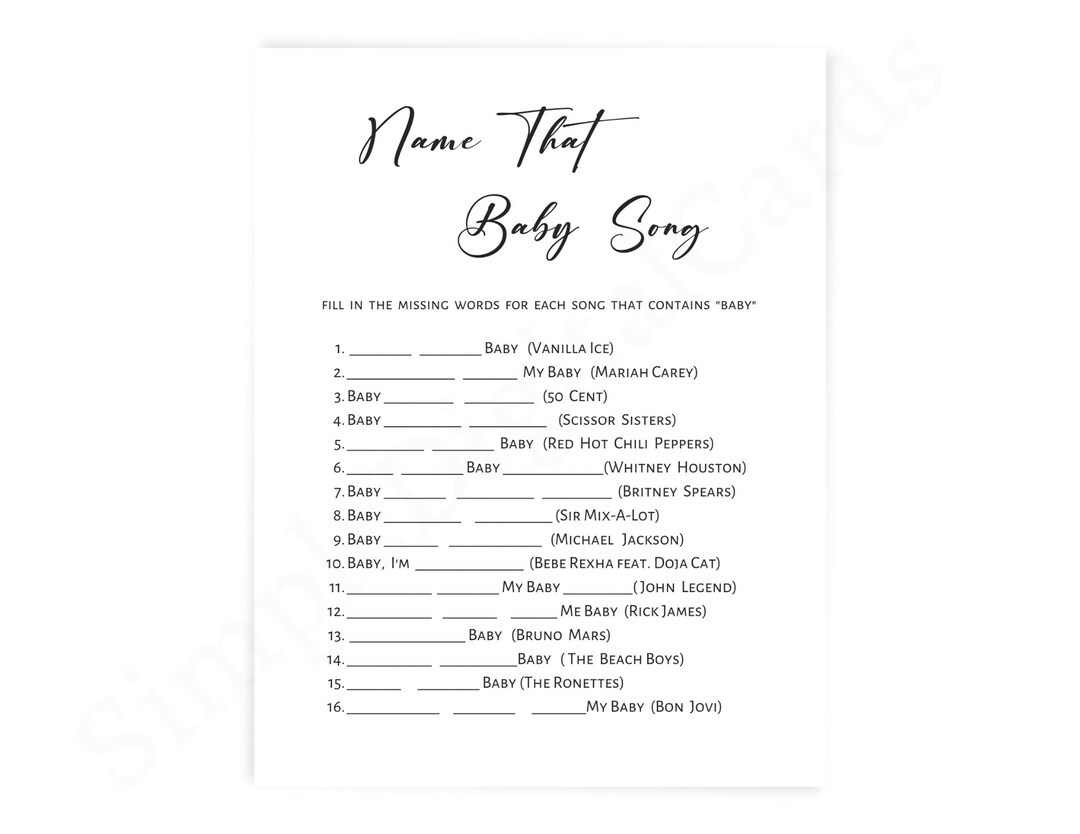 Name That Baby Song Baby Shower Game, Minimalist, Boy, Girl, Gender ...