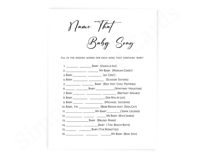 Name That Baby Song Baby Shower Game, Minimalist, Boy, Girl, Gender ...