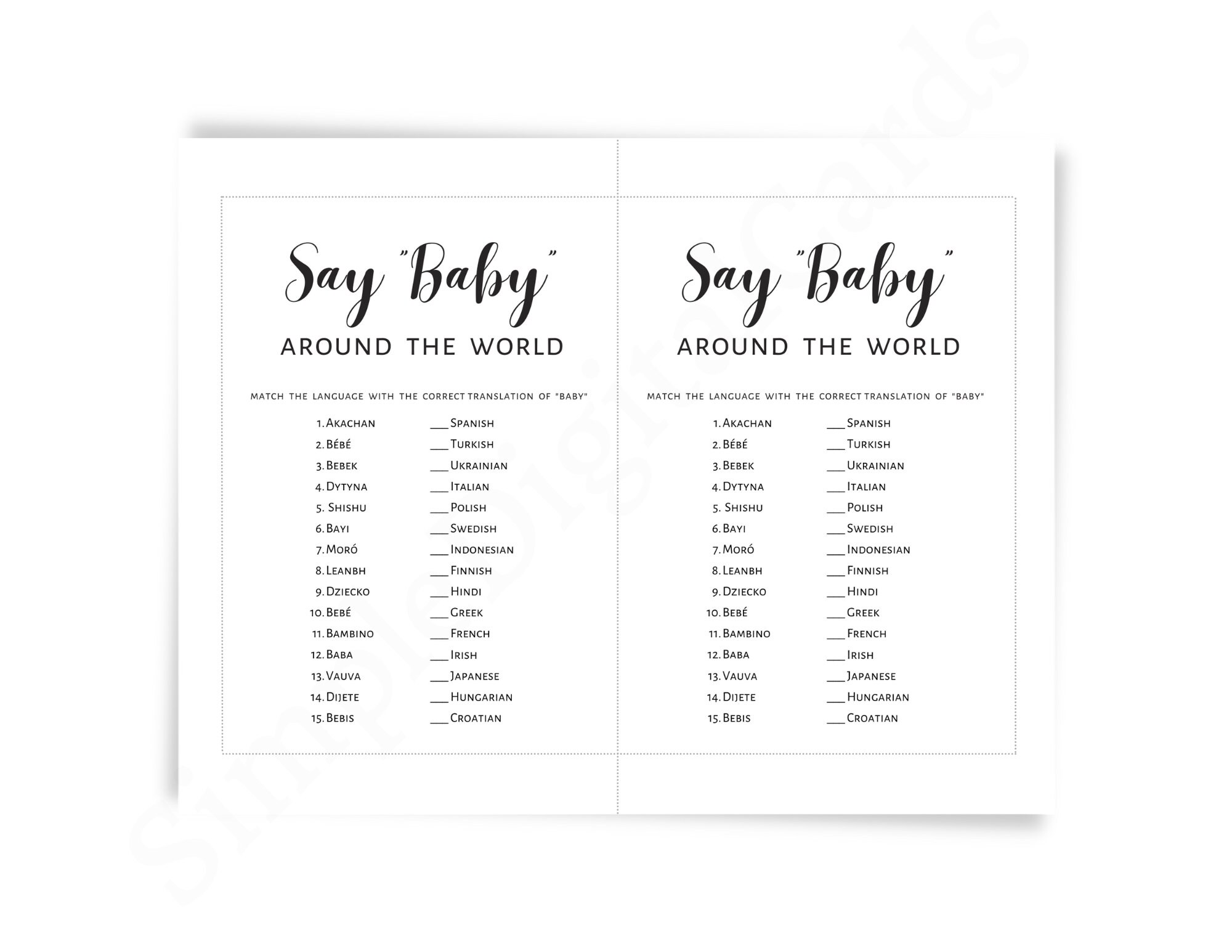 Game Say Baby Around Around the World, Baby Shower Game, Guess Language ...