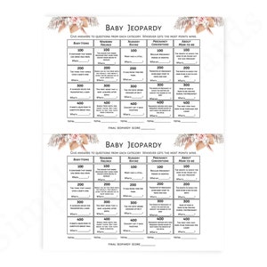 Boho Baby Shower Jeopardy Game: Gender Neutral Floral Quiz (digital ...