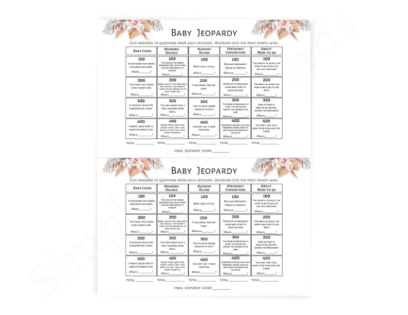 Boho Baby Shower Jeopardy Game: Gender Neutral Floral Quiz (digital ...