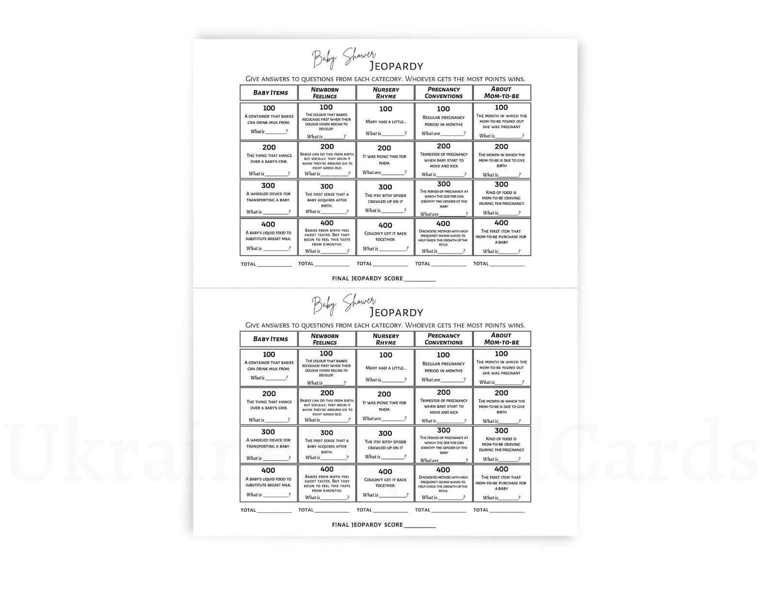 Baby Jeopardy, Baby Shower Games, Jeopardy Game, Baby Shower Quiz ...