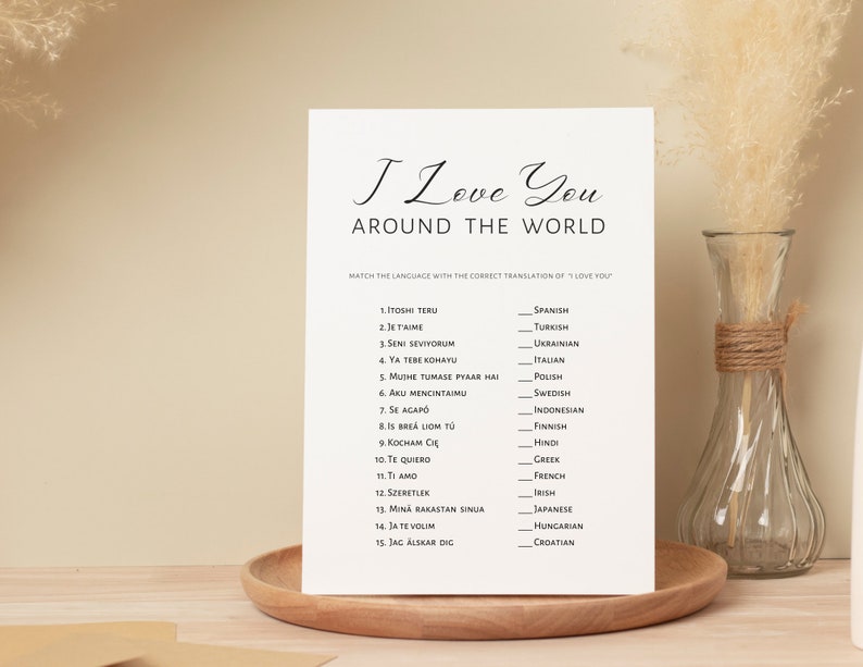 I Love You Around The World Bridal Shower Game Wedding Game Etsy
