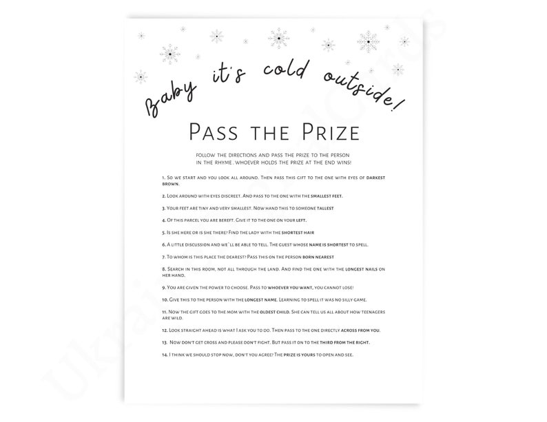 Pass the Prize, Baby Shower Game, Pass the Poem, Pass the Gift, Winter ...