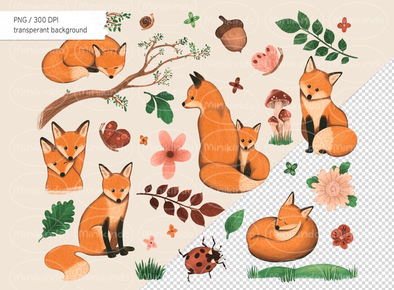 Cute Fox Clipart, Foxes Clipart, Woodland Animals Clipart, Instant ...