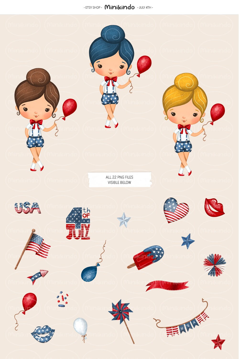 4th of July Clipart Cute Little Girl Clipart American Flag - Etsy