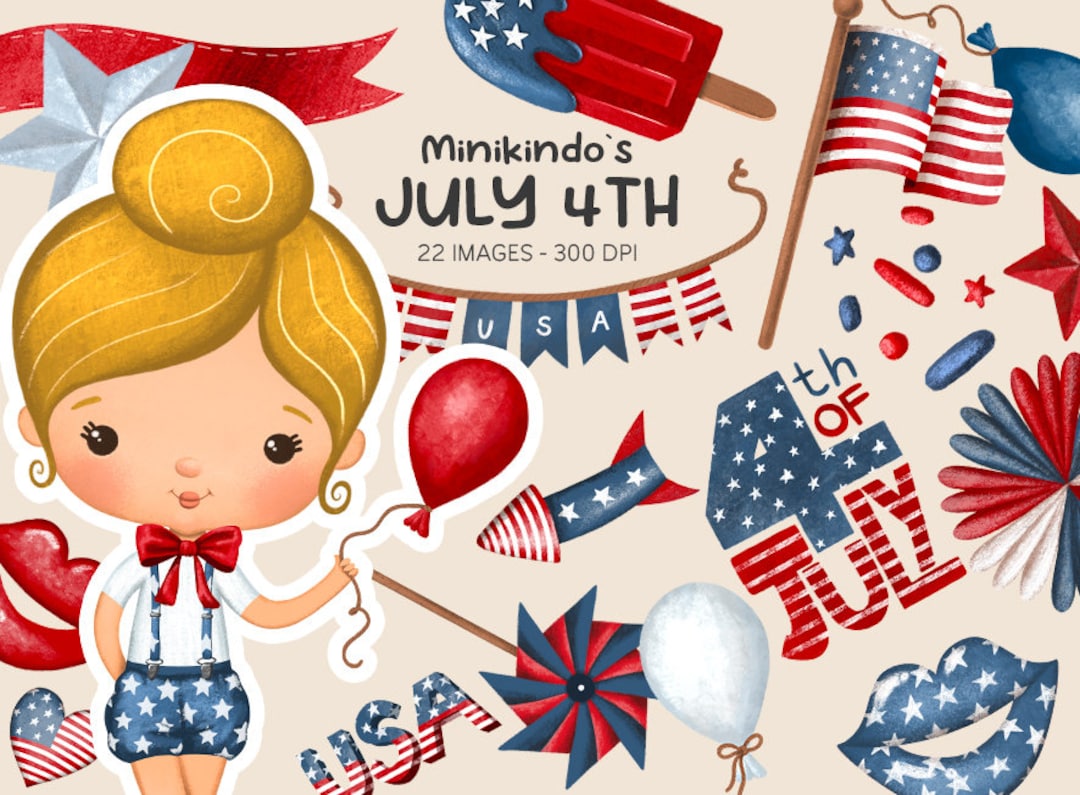 4th of July Clipart Cute Little Girl Clipart American Flag - Etsy