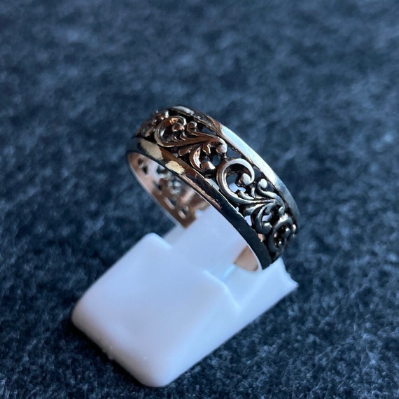 Vintage sterling silver 925 art nouveau ring Filigree… - Gem