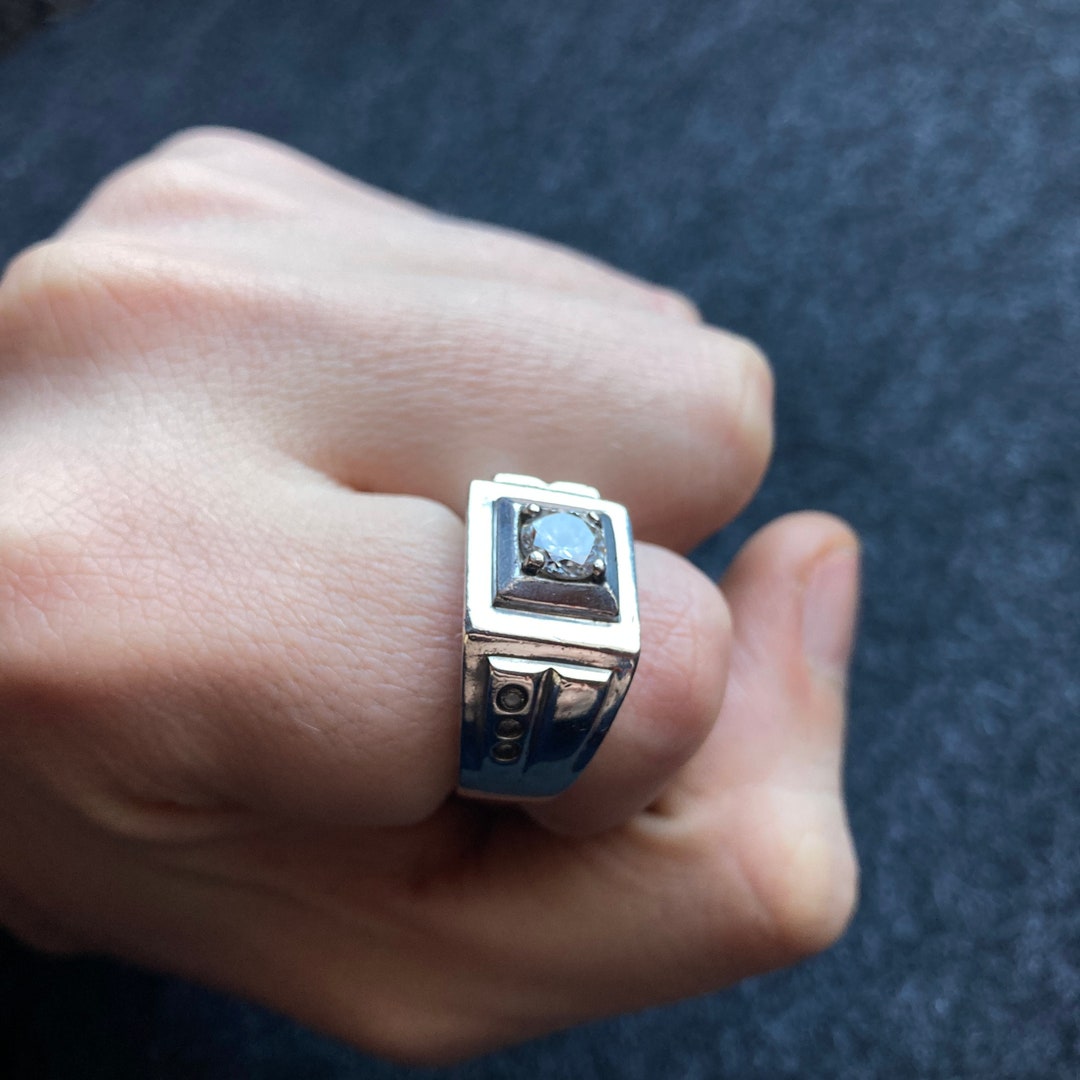 Vintage 925 Solid Silver Men's Ring White Stone Ring - Etsy