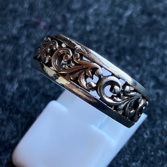 Vintage sterling silver 925 art nouveau ring Filigree… - Gem
