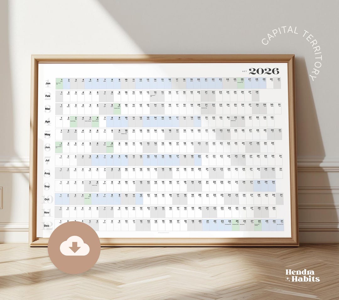 ACT, Australia Calendar 2026 | Wall Planner ~ Includes School Holidays ...