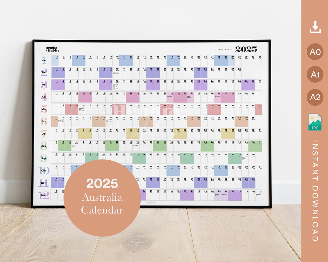 2025 Wall Planner Calendar Colour Horizontal Rainbow Digital Download ...