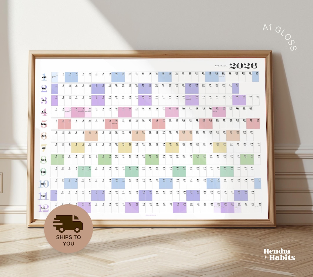 2026 Rainbow Wall Planner Calendar: A1 Gloss Australian Year-to-view - Etsy