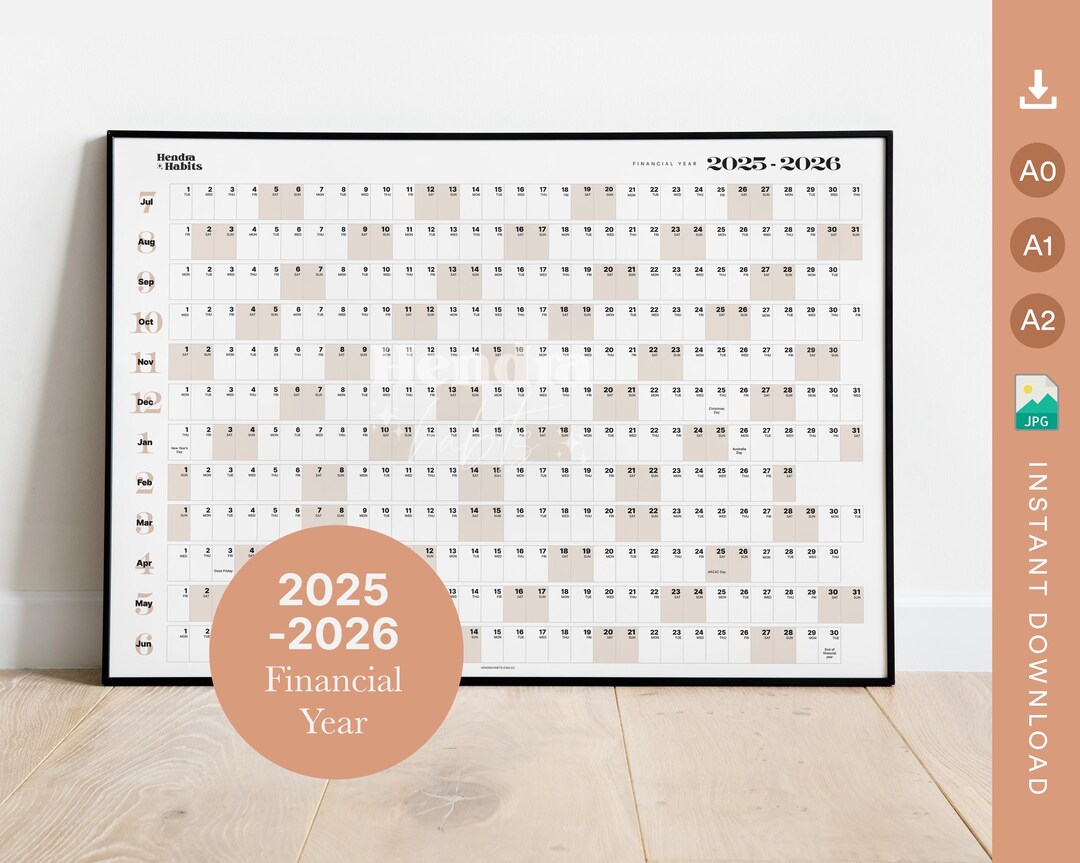 Australia Financial Year Wall Planner 2025 - 2026 - Etsy Australia