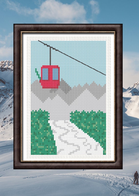 Skiing Cross Stitch Pattern. PDF. Winter Cross Stitch Pattern. | Etsy