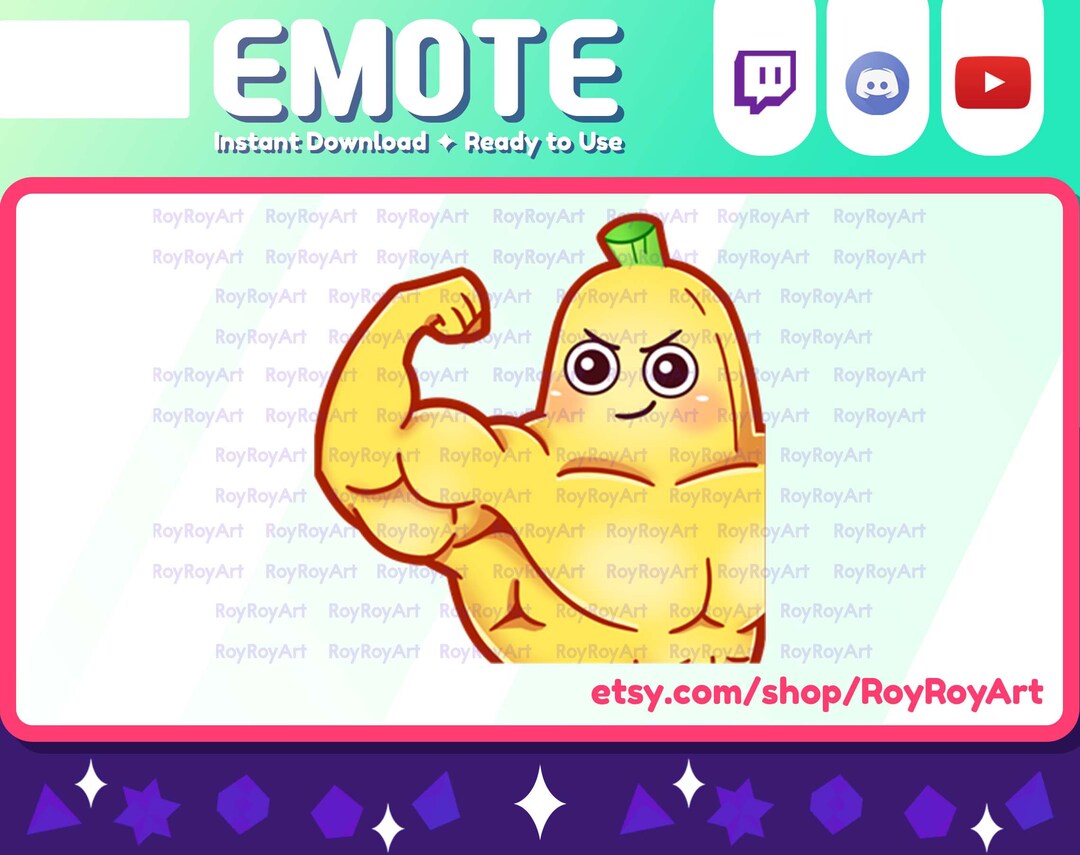 Twitch Emote - Cute Banana Strong Buff Power up Flexing Emote / Sub ...