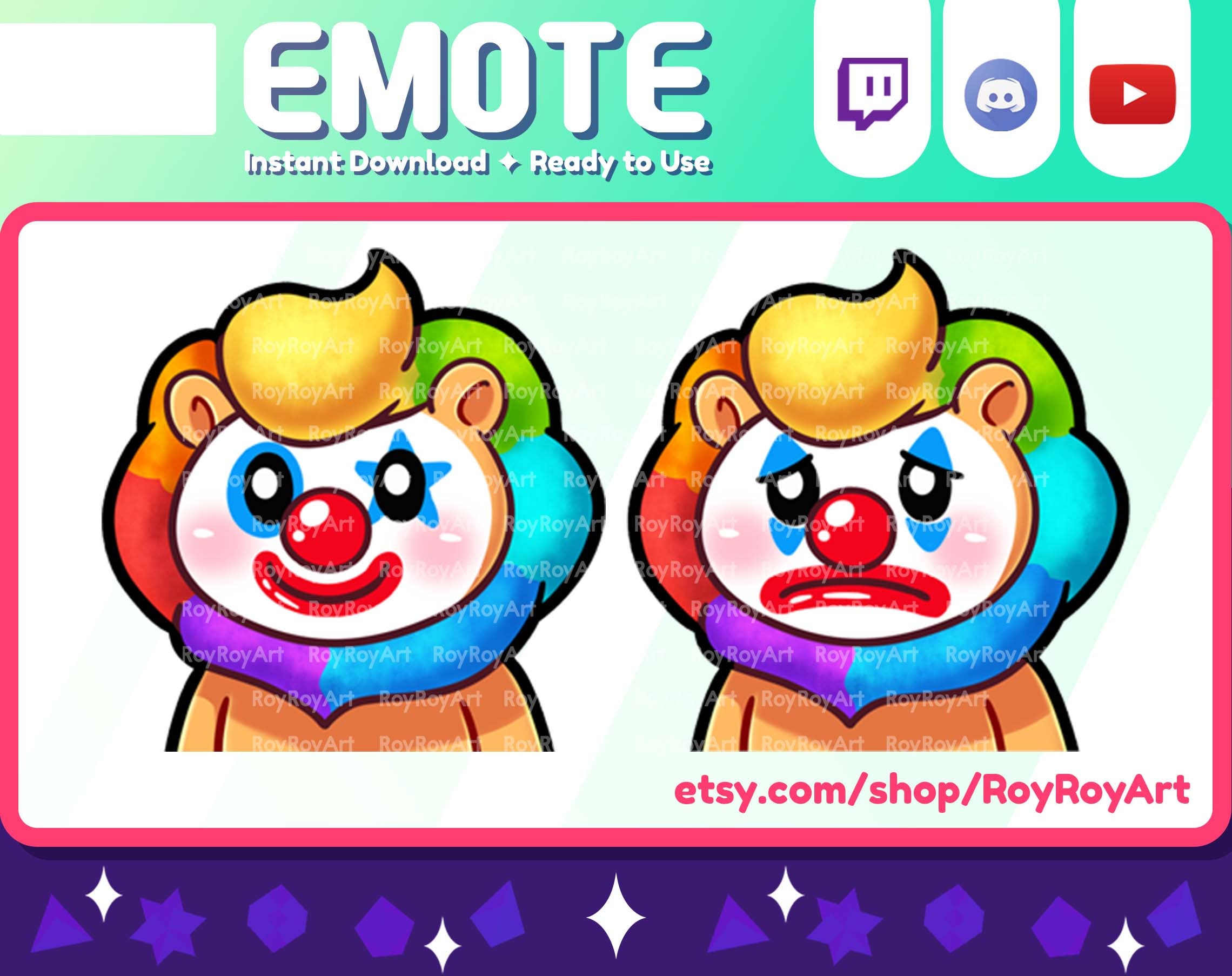 Twitch Emote Cute Lion Clown Emote Happy Sad / Sub Emoji - Etsy Hong Kong