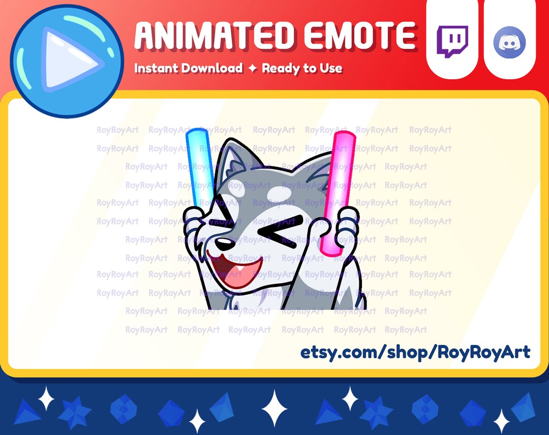 Twitch Emote Animated - Cute Grey Wolf Rave Light Sticks Glowsticks ...