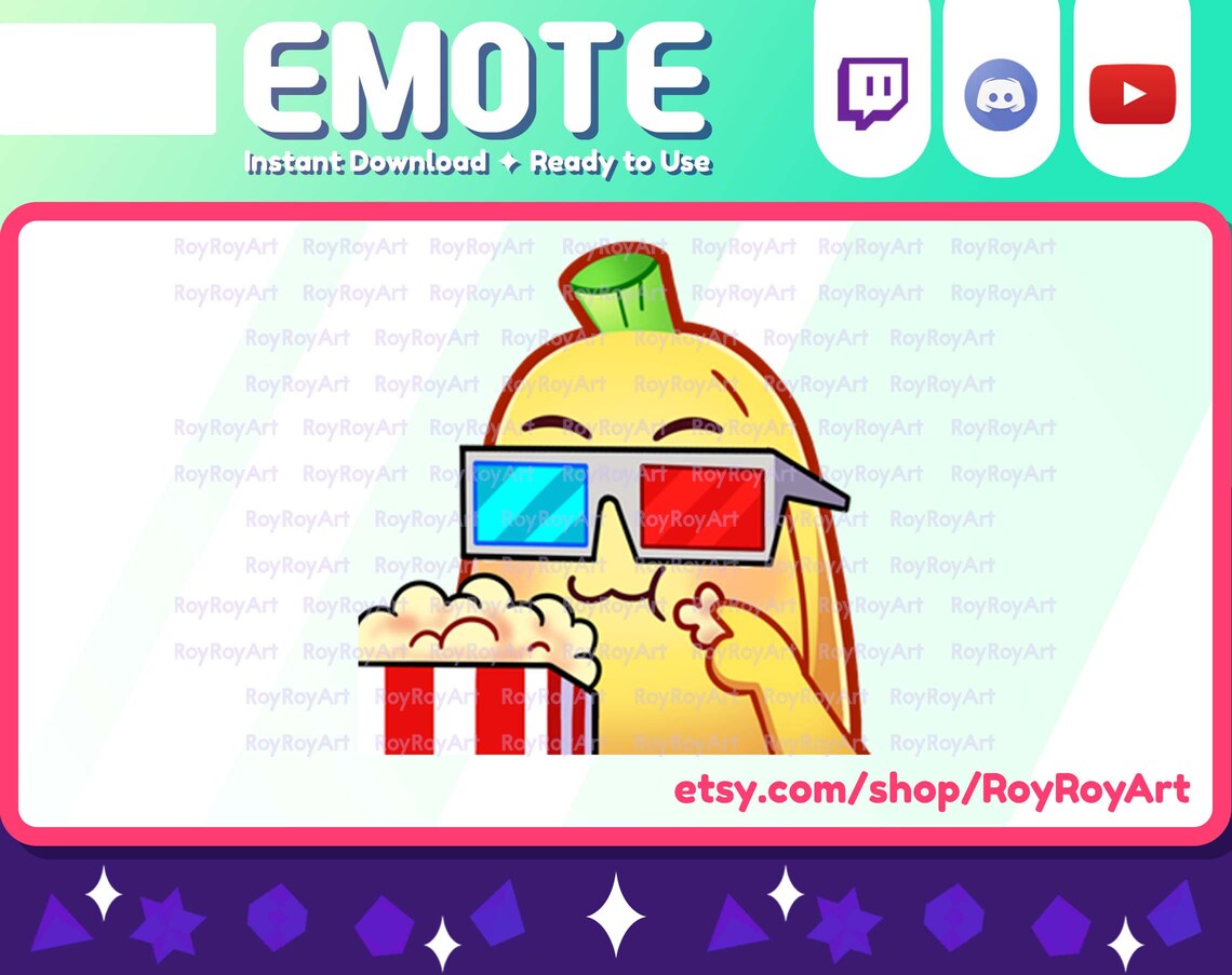 Twitch Emote Cute Banana Popcorn Emote / Sub Emoji - Etsy