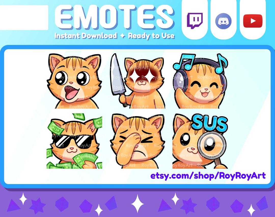 Twitch Emote - Orange Cat Pack 3 / Pog, Knife, Music Jam, Money ...