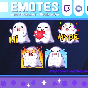 Twitch Emotes Kawaii Ghost Emotes Pack 1 / Hi, Love, Hype, Angry ...
