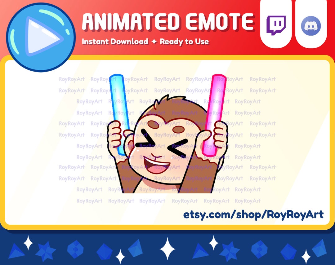 Twitch Emote Animated - Cute Monkey Rave Light Sticks Glowsticks Emote ...