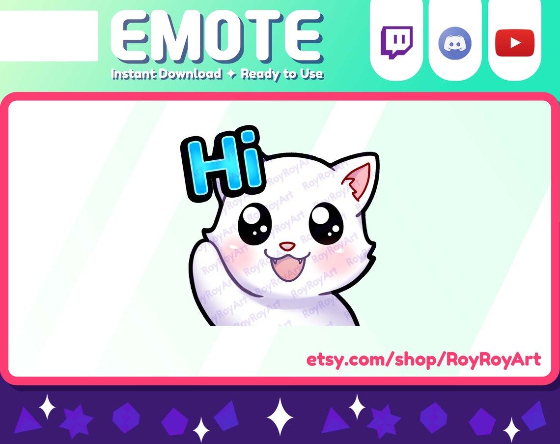 Twitch Emote - White Cat Hi / Hello / Waving - Etsy