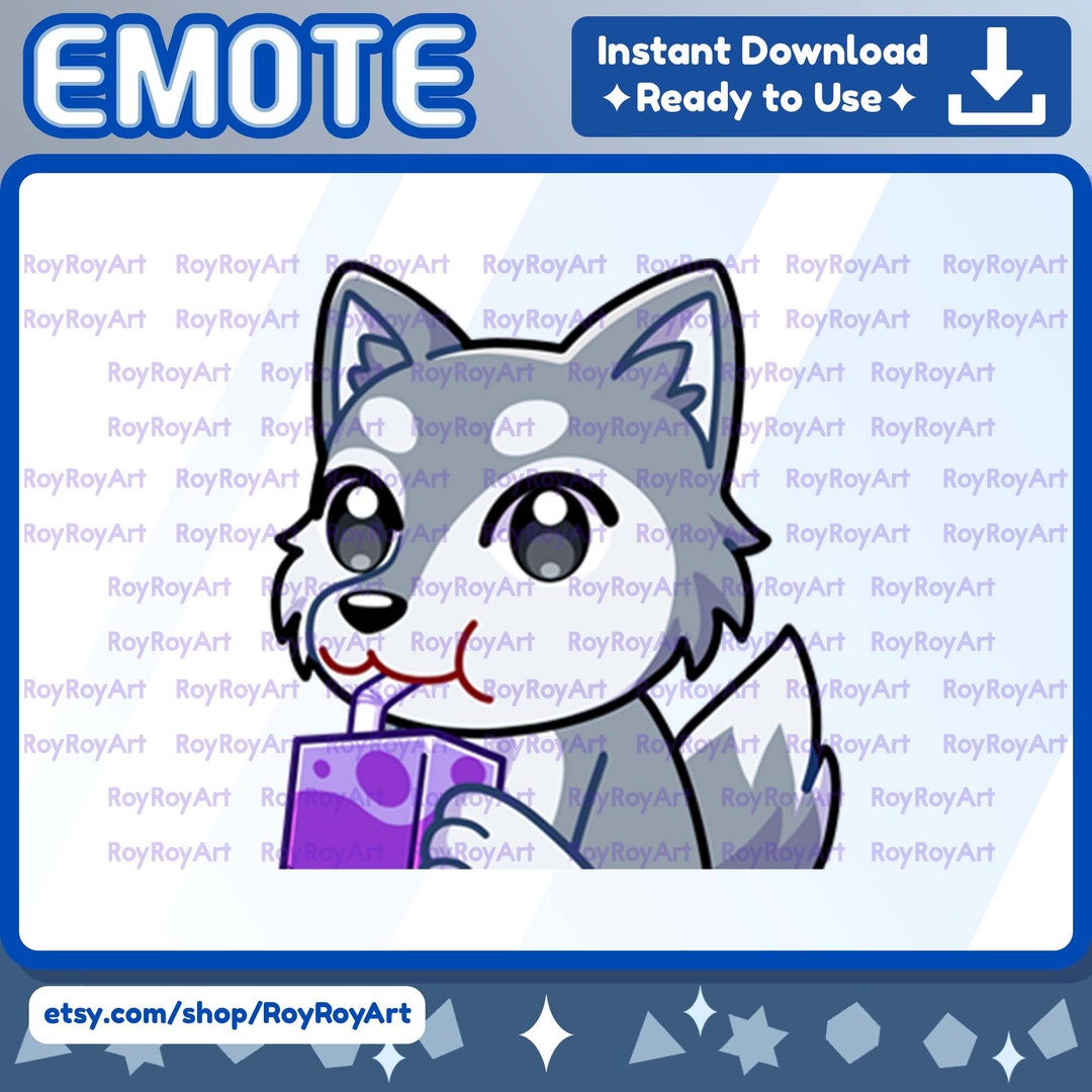 Twitch Emote - Grey Wolf Sipping Juice / Sub Emoji Discord Kick - Etsy