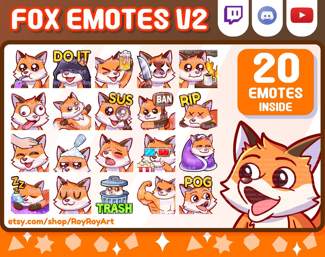 Twitch Emotes - Cute Fox Kitsune Mega Pack V2 Include 20 Emotes - Etsy