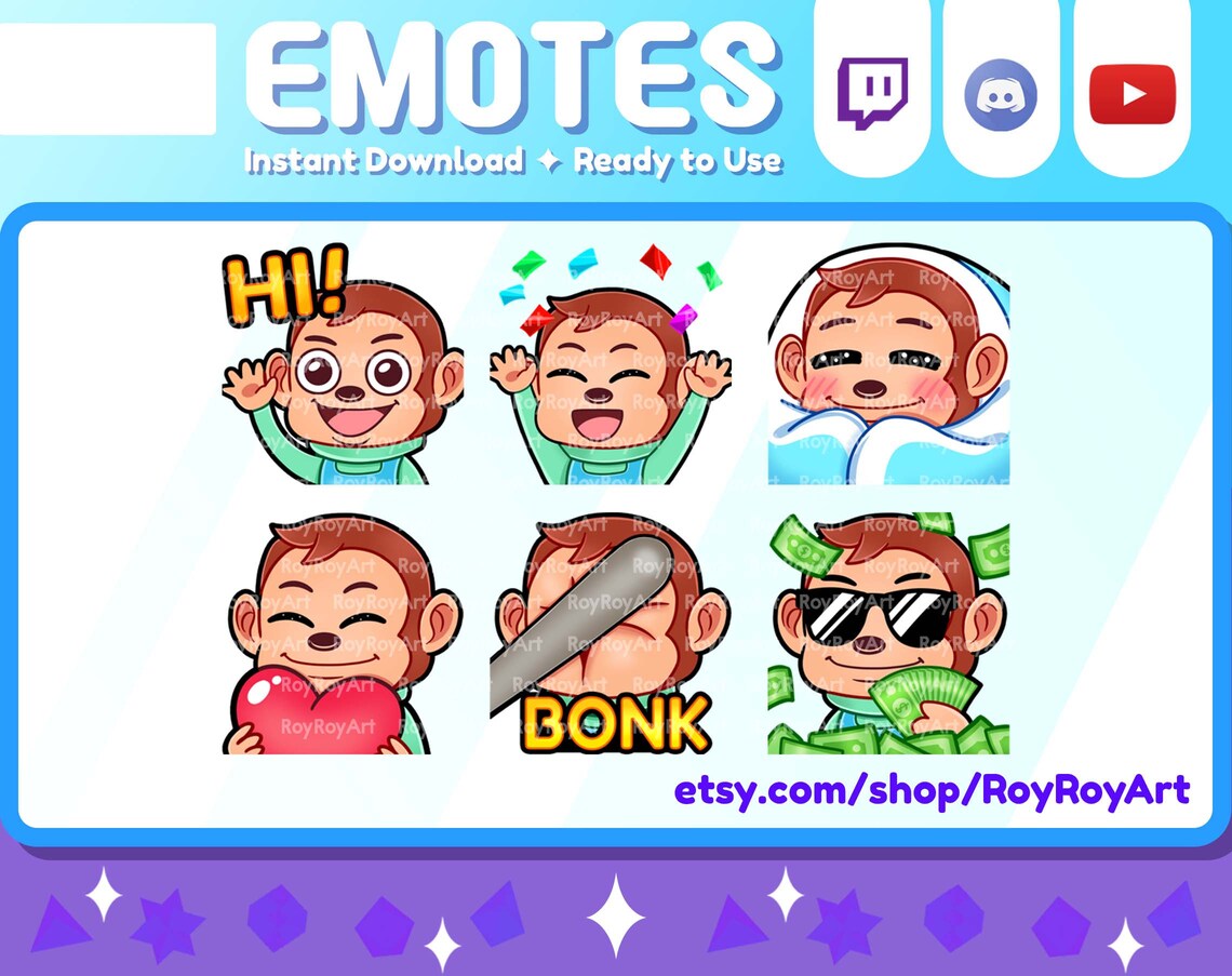 Twitch Emotes Pack Monkey Emotes Pack / Hi Hype Cozy - Etsy